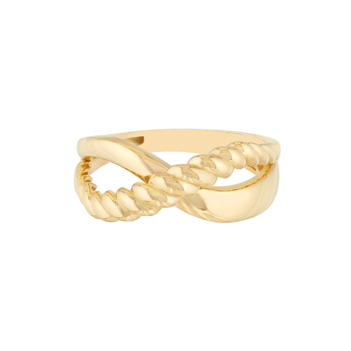14K Yellow Gold Ribbed Crossover Ring