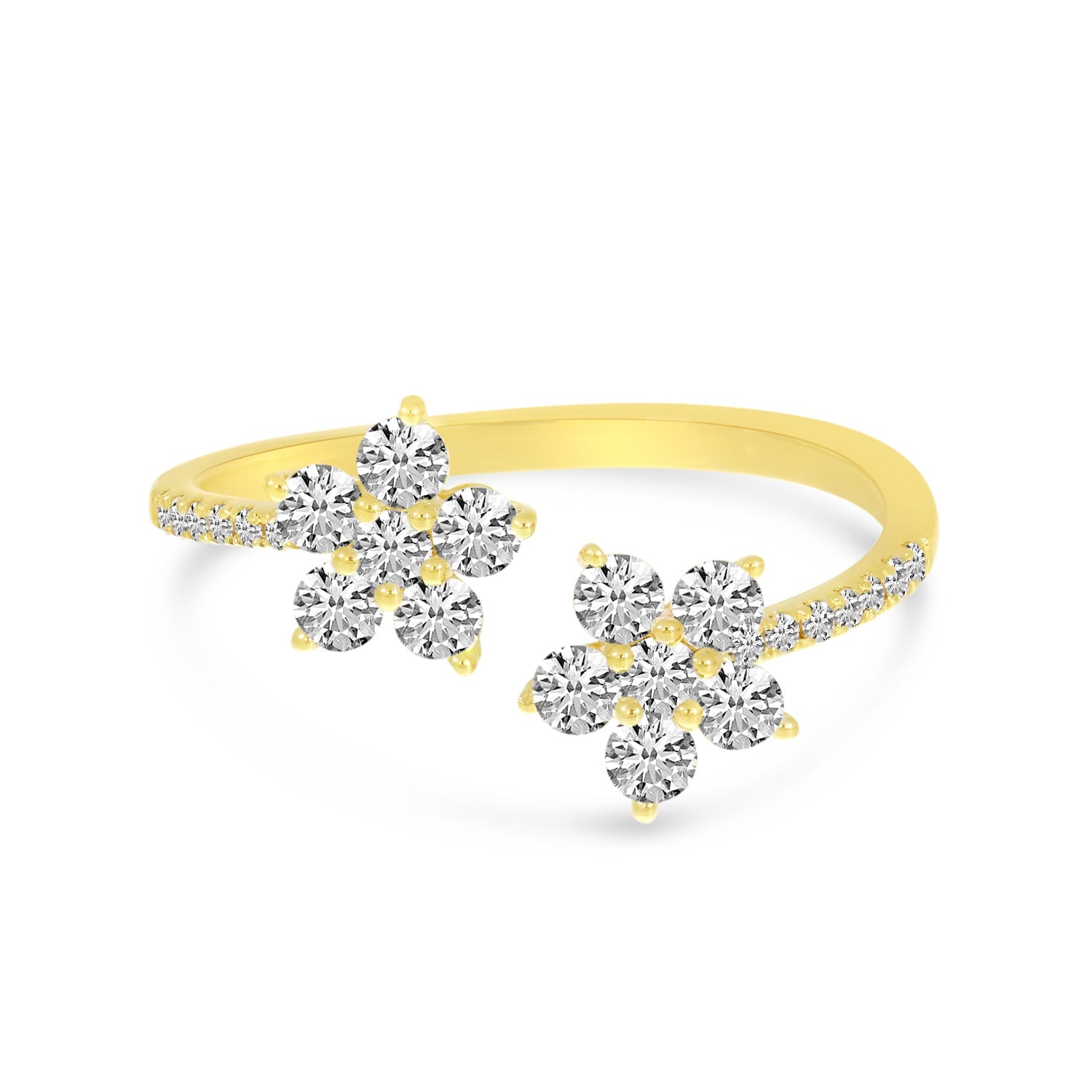 14K Yellow Gold Diamond Double Flower Ring